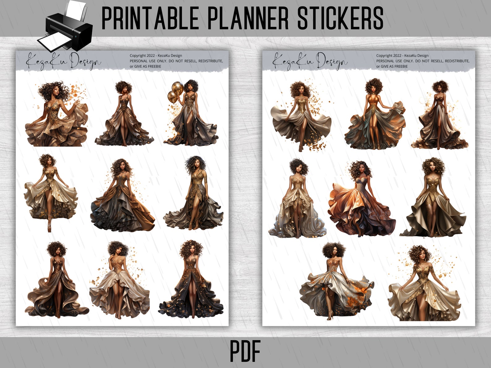 PRINTABLE Royal Black Girl Stickers T1, Royal Black Girl Sticker ...