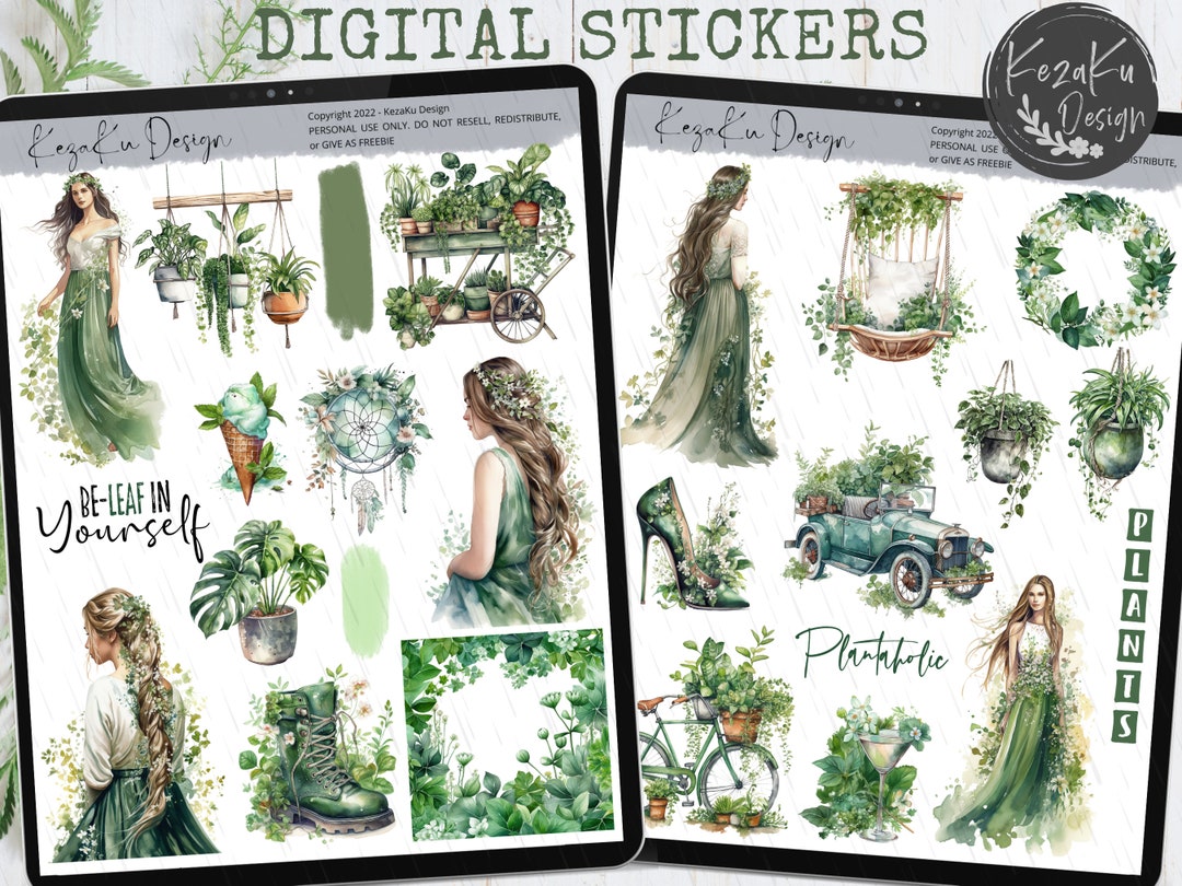 Plant Digital Stickers, Green Digital Stickers, Summer Digital Stickers ...