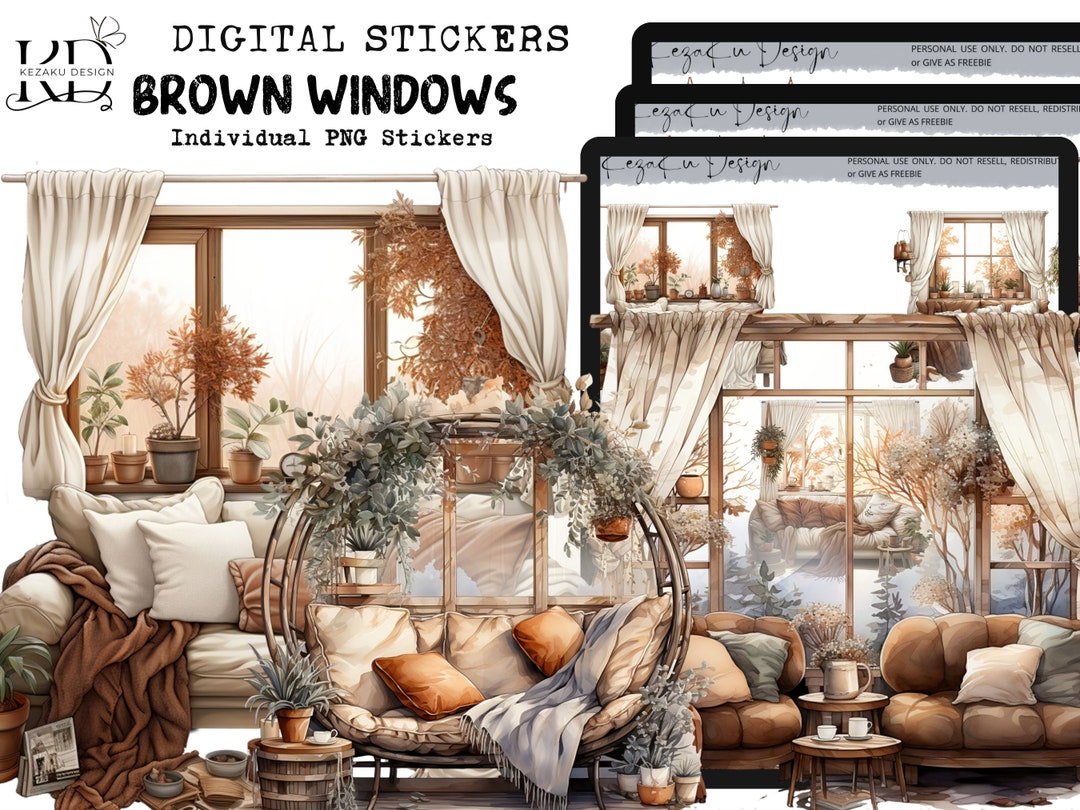 Digital Brown Window Stickers, Brown Sofa Stickers, Cute Sofa Stickers ...