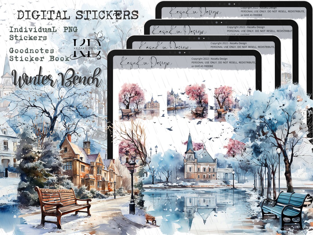 Winter Bench Digital Stickers, Bench PNG, Winter Goodnotes, Winter ...