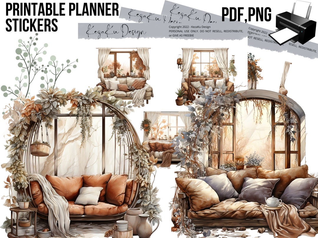 PRINTABLE Brown Window Stickers, Brown Sofa PDF-PNG Sticker Sheets ...