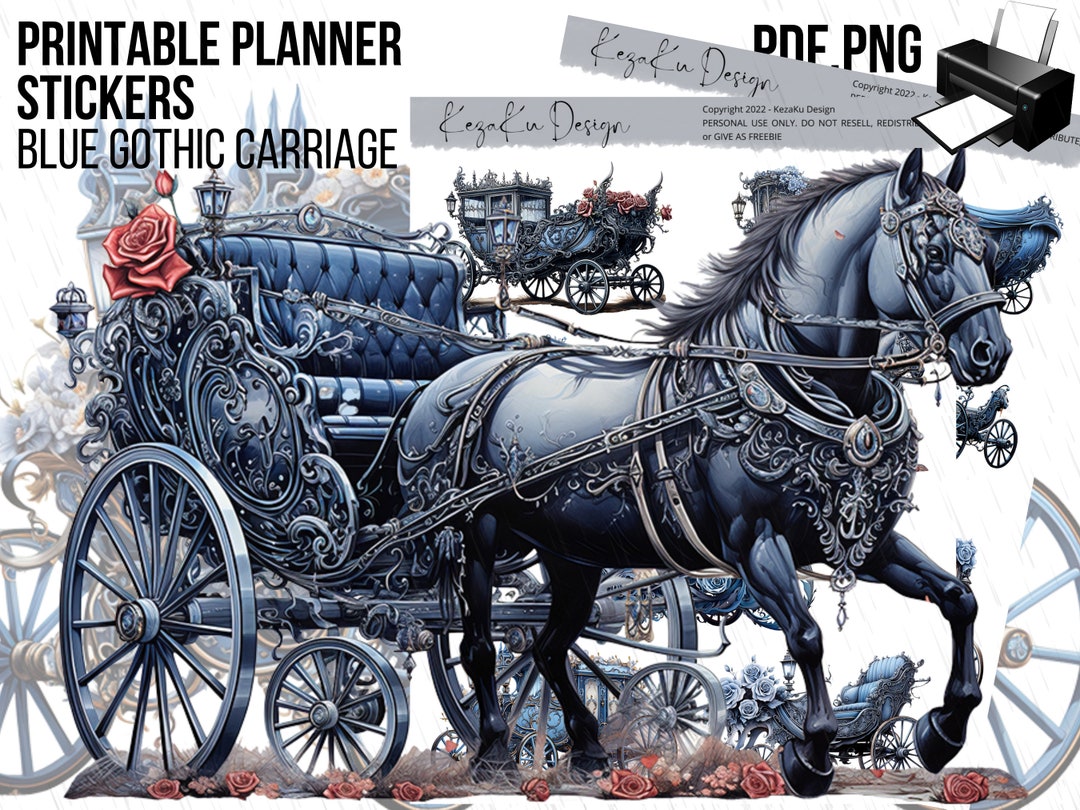 PRINTABLE Blue Gothic Carriage Stickers, Blue Gothic Stickers-png ...