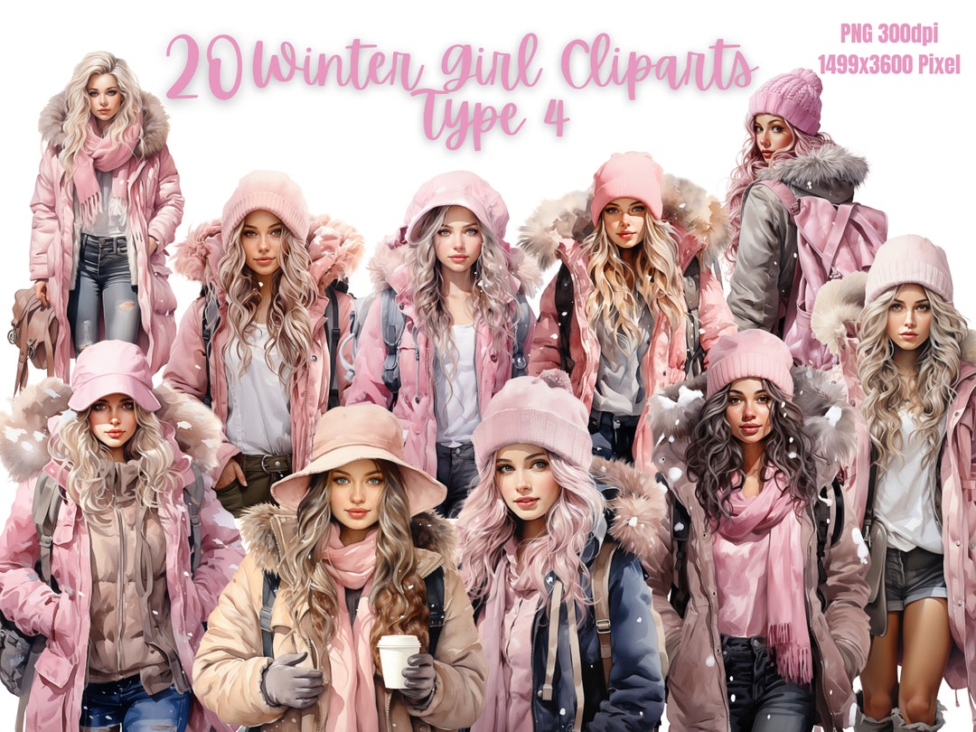 Pink Winter Girls Cliparts - Type 4, Light Skin Winter Girl Cliparts ...