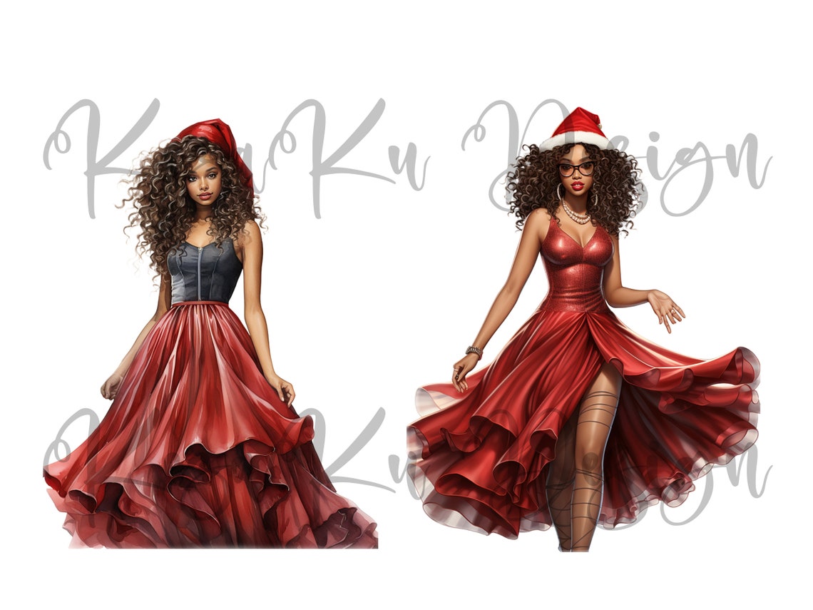 Red Christmas Black Girl Clipart Type 2, Christmas Black Girl Clipart ...