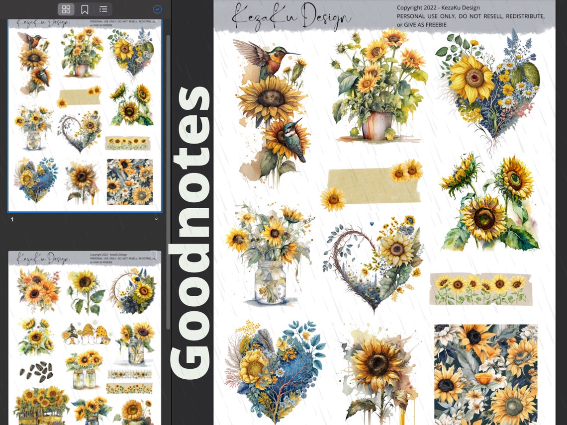 Watercolor Sunflower Goodnotes Sunflower Digital Stickers - Etsy