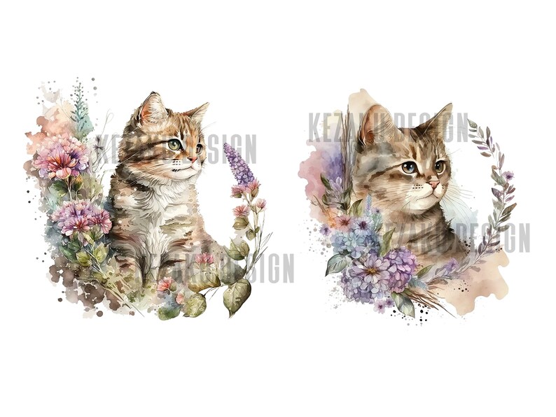 Watercolor Cat Clipart Kitten Clipart Cute Cat PNG - Etsy