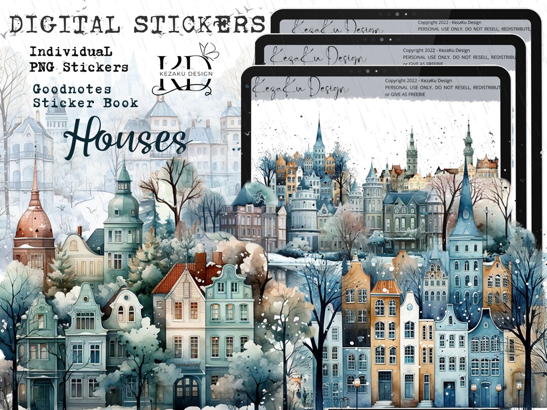 Watercolor Houses Digital Sticker, Colorful Houses Digital Stickers ...
