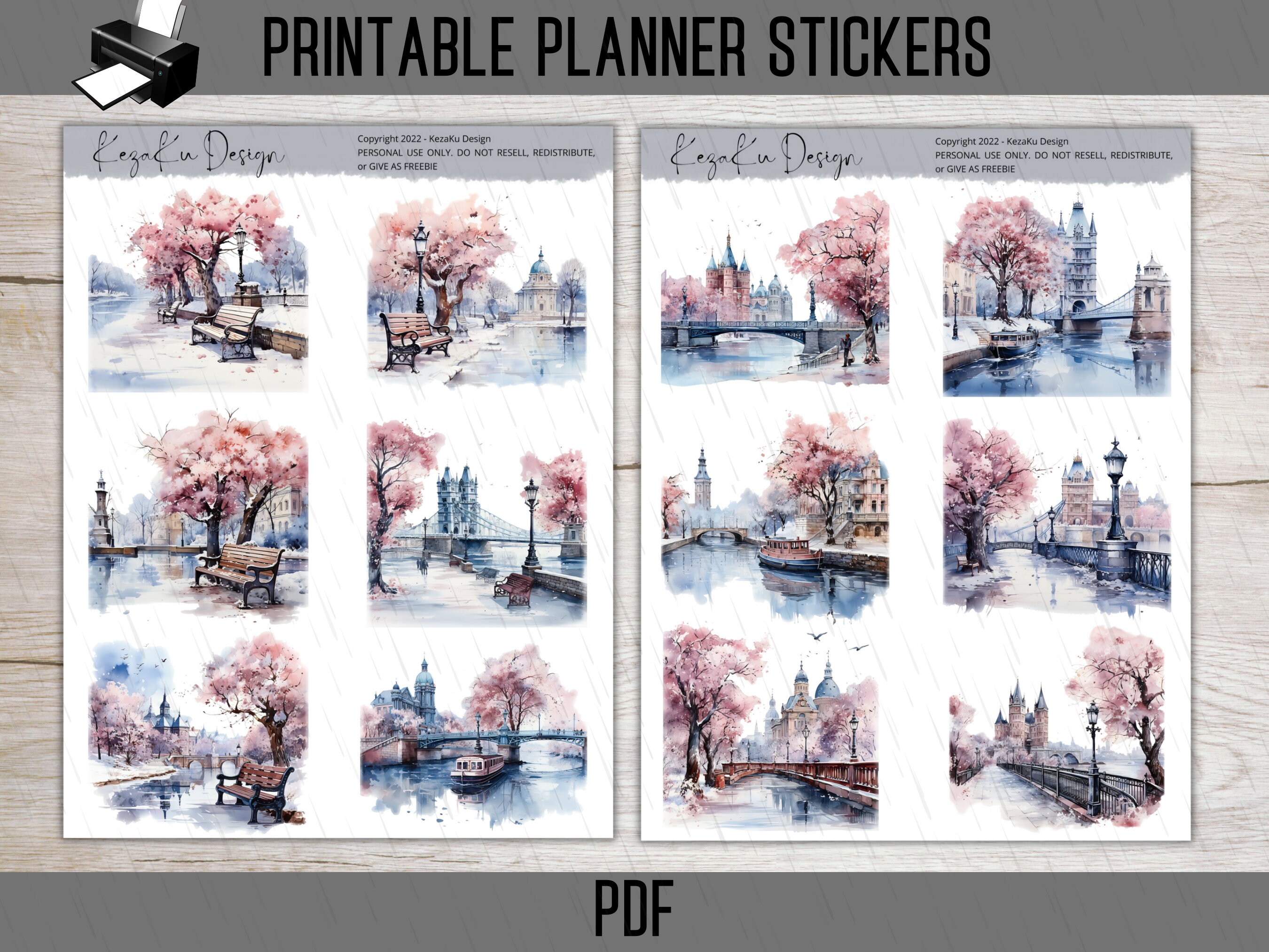 PRINTABLE City Landscape Stickers, City Printable Stickers, Landscape ...