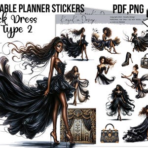 PRINTABLE Black Dress Girl Stickers-t2, Black Dress Girl Sticker Sheets ...