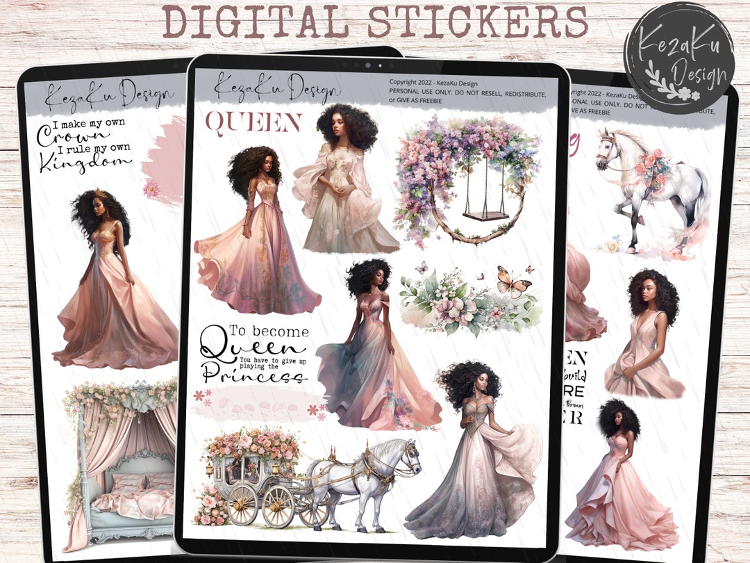 Black Queen Digital Stickers, Black Girl Magic Digital Stickers, Afro ...