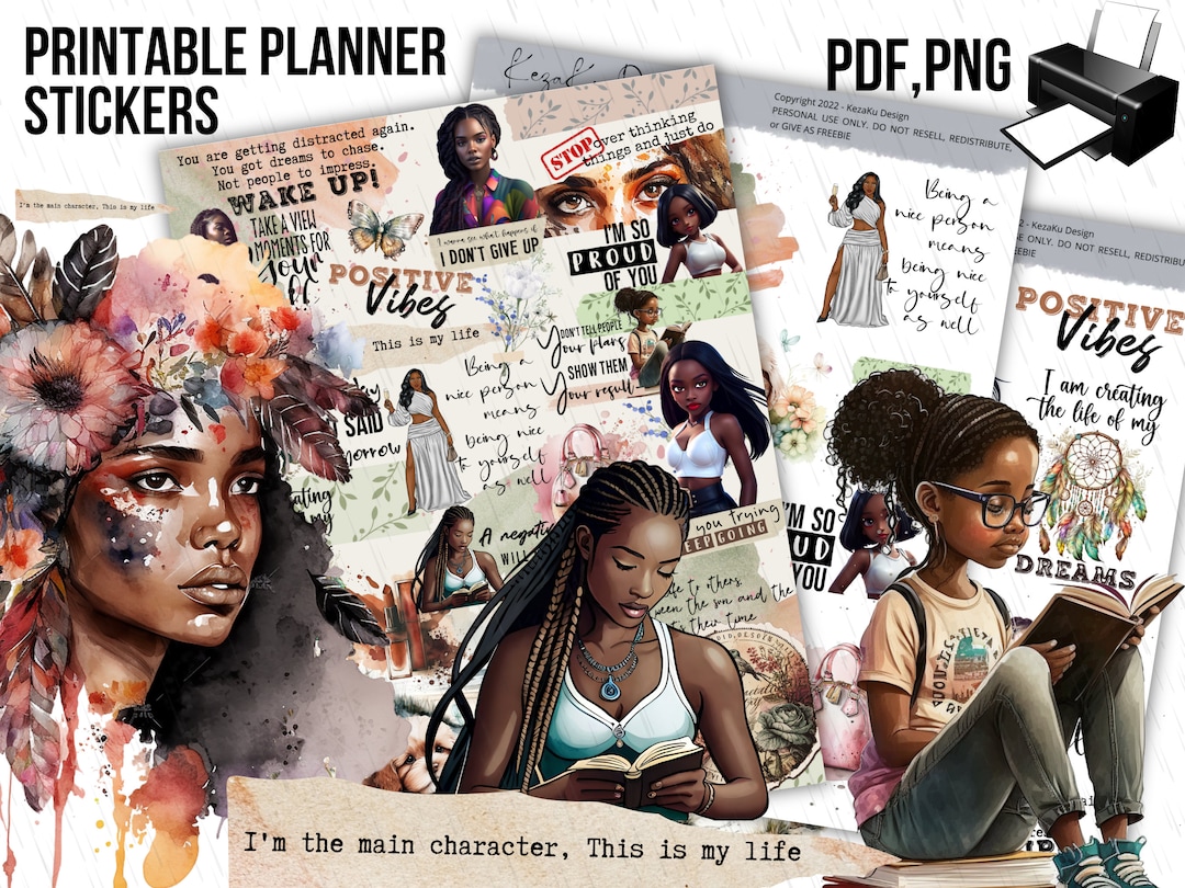 PRINTABLE Black Girl Quotes, Motivation Stickers, Instant Download ...