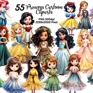 Pincess Cartoon Cliparts, Watercolor Princess Cartoon, Little Princess ...