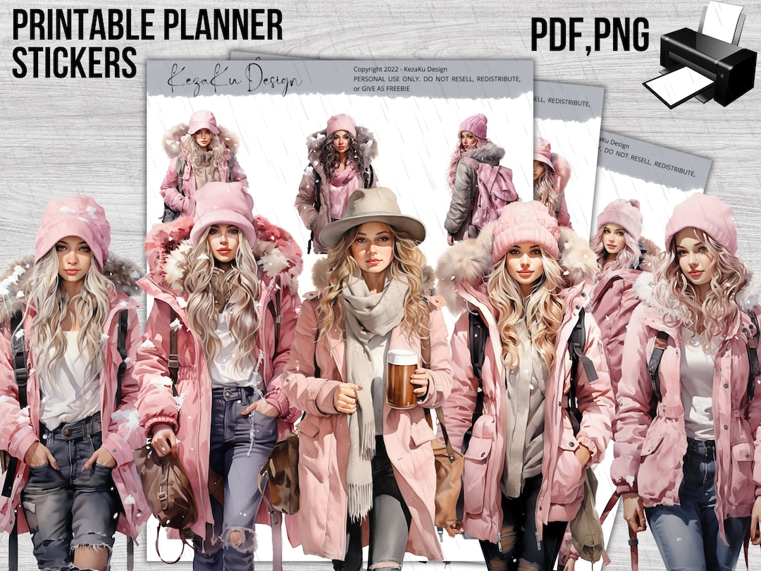 PRINTABLE Pink Winter Girls Stickers 4, Fashion Girl Deco Stickers ...