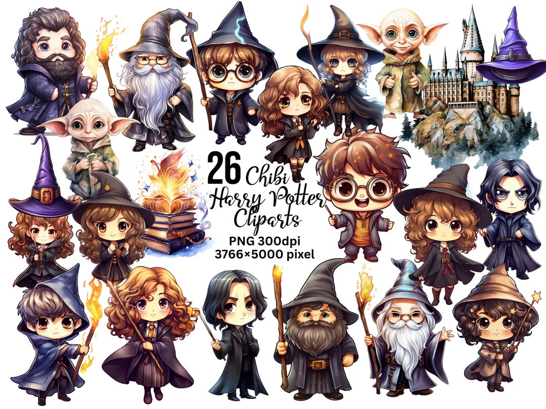 Chibi Wizard PNG Cliparts - 26 Watercolor Chibi Wizard Cliparts, Magic ...