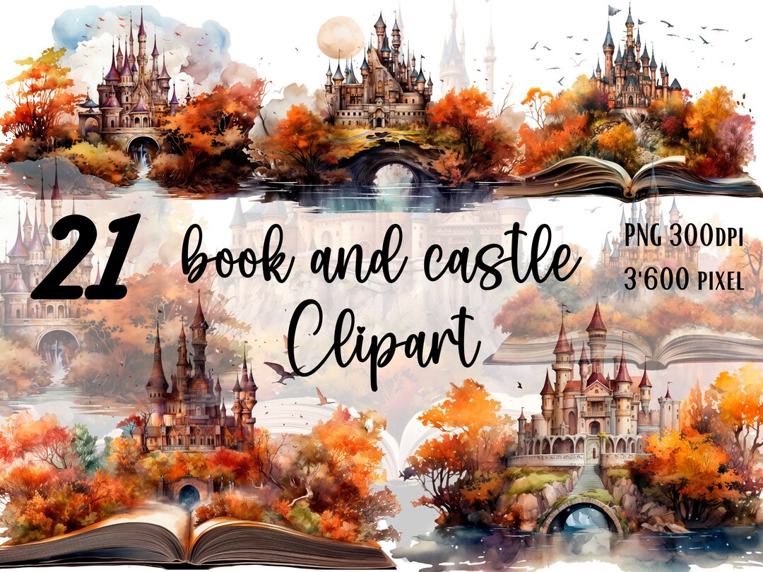 Book and Castle Cliparts, 21 Watercolor Book and Castle Cliparts, Book ...