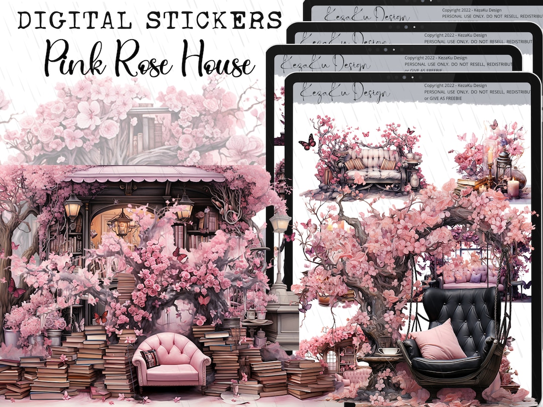 Pink Rose Reading Nook Digital Stickers, Gothic Reading Corner Digital ...