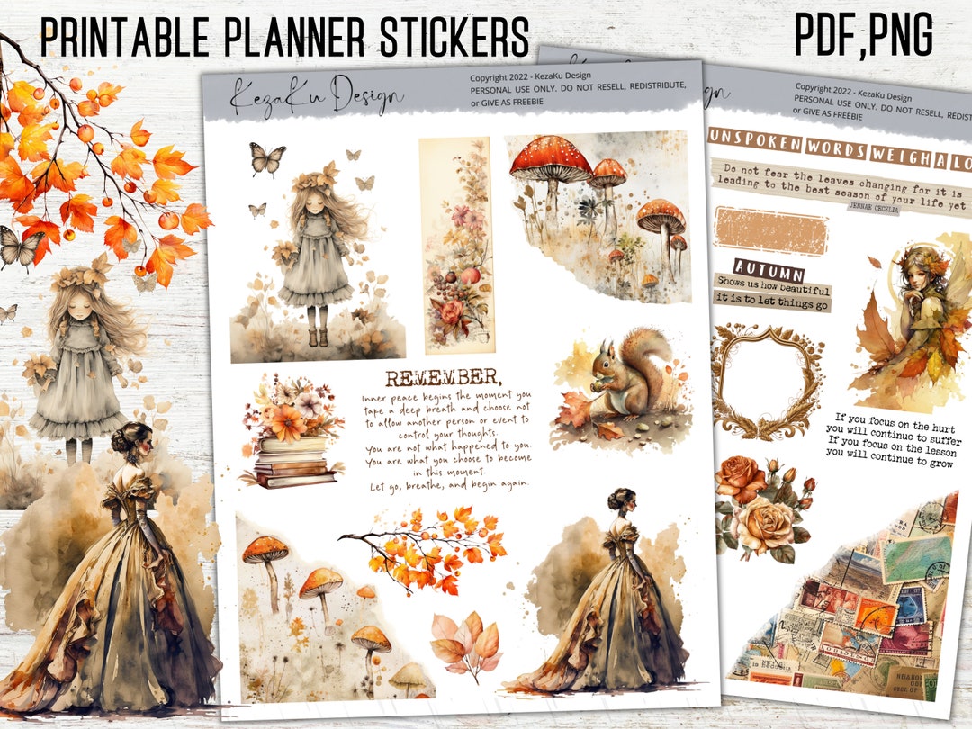PRINTABLE Vintage Autumn Stickers, Autumn Sticker Sets, Fall Stickers ...