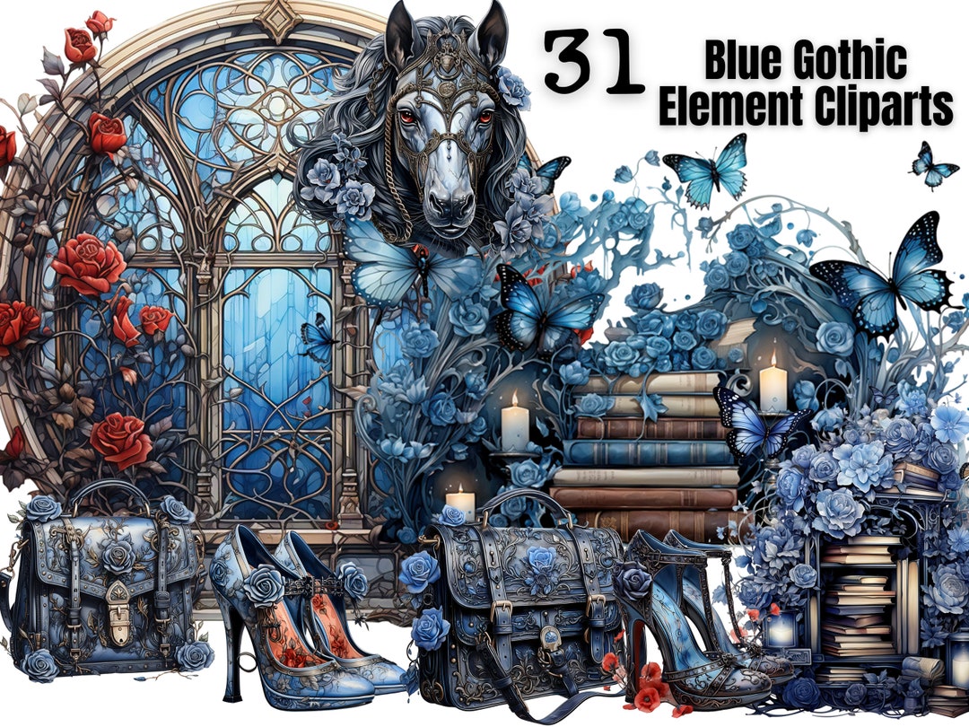 Blue Gothic Element Stickers, Blue Gothic Element PNG, Beautiful Gothic ...