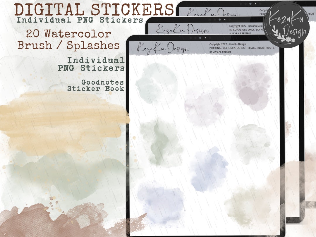 Watercolor Brushes and Splashes Goodnotes, Digital Stickers, PNG ...