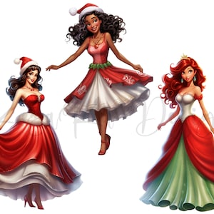 Watercolor Christmas Princess Clipart, Princess Clipart, Cartoon ...