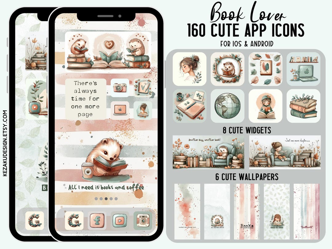 Book Lover App Icons, iPhone Icons for Book Lovers, Reading Highlight ...