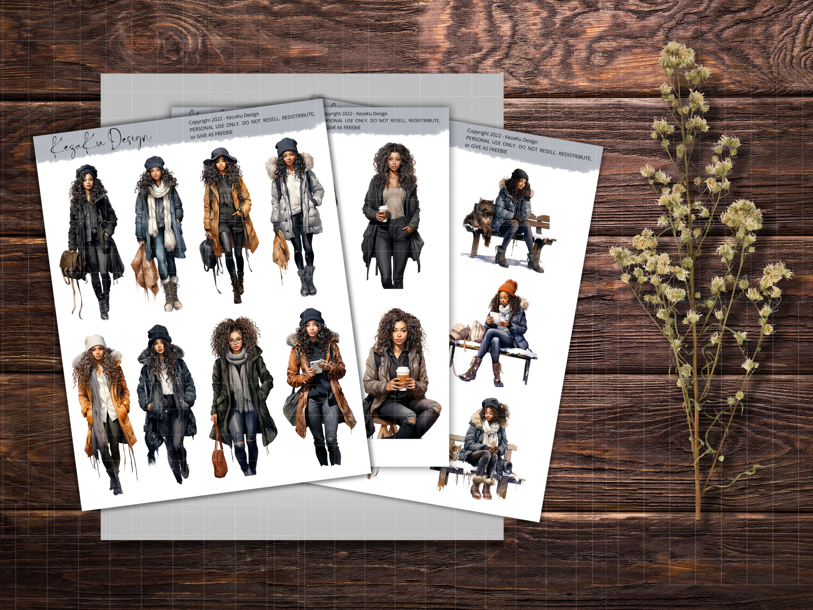 PRINTABLE Winter Black Girl Stickers T1, Black Girl Printable Stickers ...