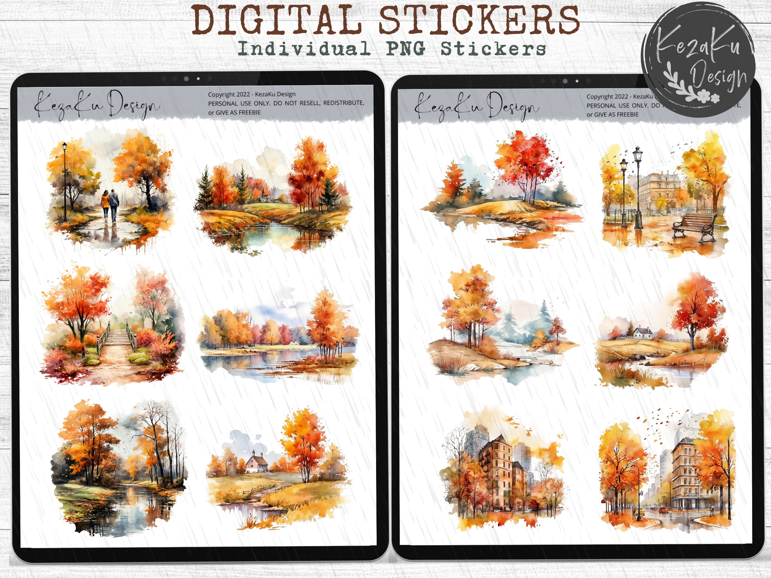 Autumn Digital Stickers, Autumn PNG, Autumn Goodnotes, Watercolor ...