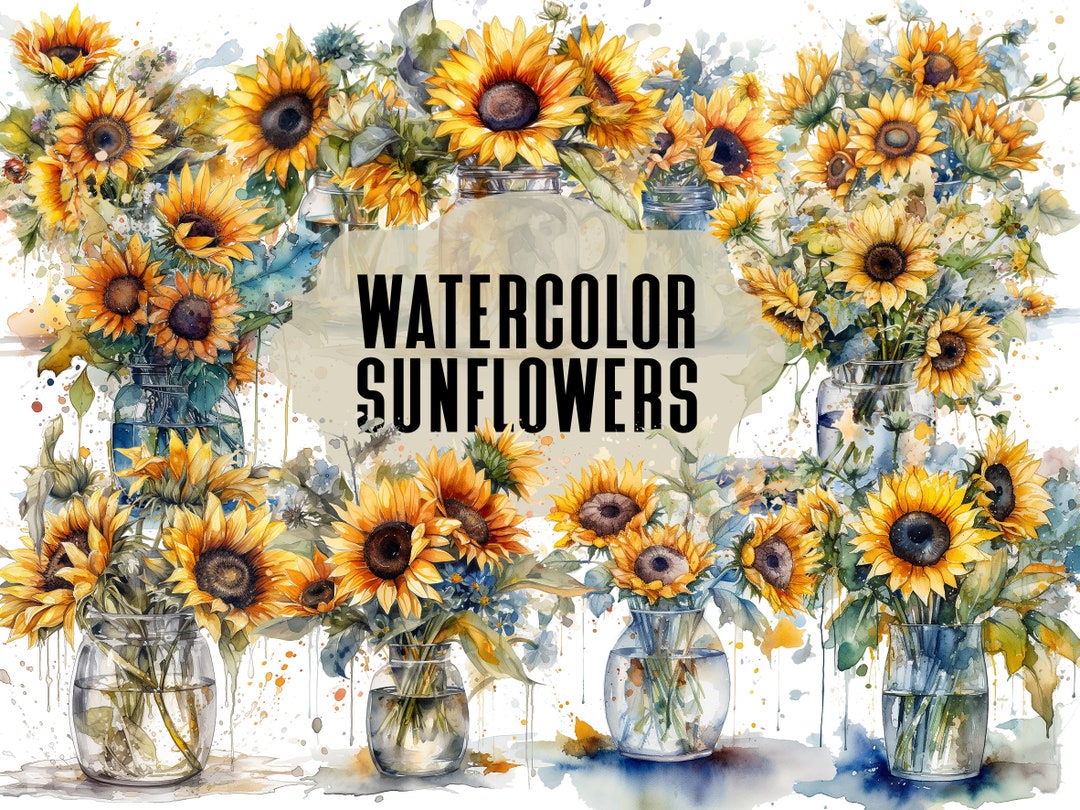 Watercolor Sunflowers Clipart Fall Sunflower Floral Bouquet - Etsy