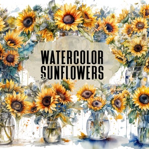 Watercolor Sunflowers Clipart, Fall Sunflower Floral Bouquet, Sunflower ...