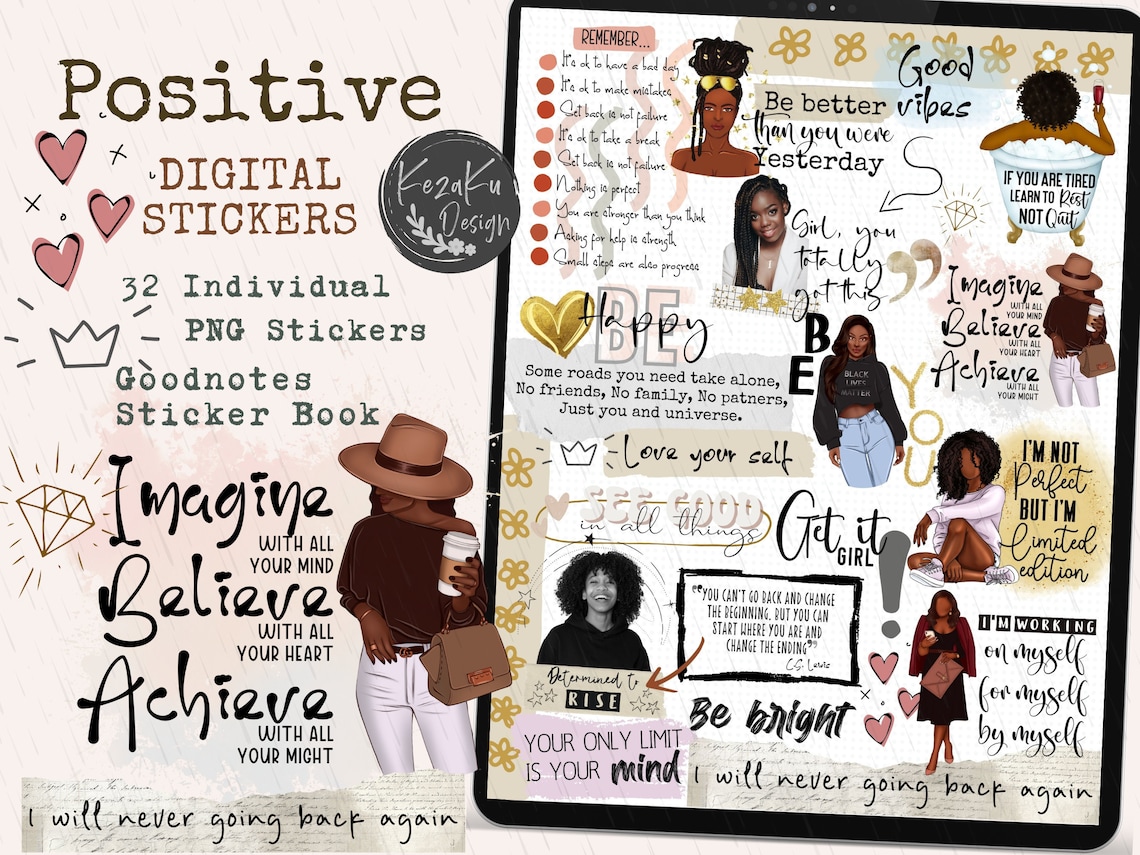 Positive Black Girl Magic Digital Stickers Afro Girl Digital - Etsy