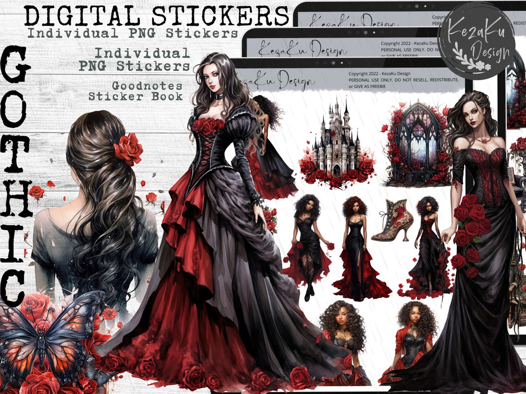 Gothic Girl Magic Digital Stickers, Light Skin Gothic Digital Stickers ...
