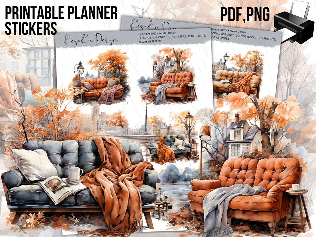 PRINTABLE Autumn Sofa Stickers, Sofa Printable Stickers, Watercolor ...