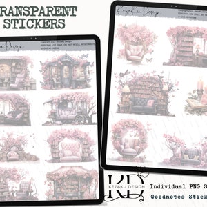 Pink Rose Reading Nook Digital Stickers, Gothic Reading Corner Digital ...