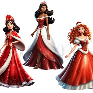 Watercolor Christmas Princess Clipart, Princess Clipart, Cartoon ...