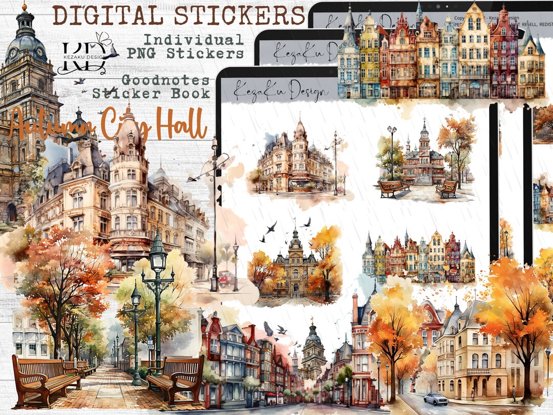 Autumn City Hall Digital Stickers, Autumn PNG, Autumn Goodnotes ...