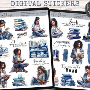 Reading Digital Stickers, Black Girl Stickers, Goodnotes Stickers ...