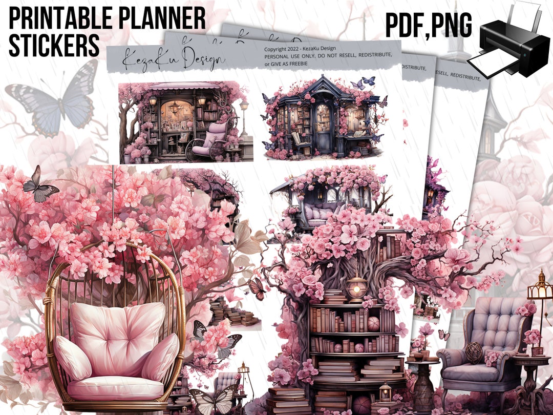 PRINTABLE Pink Rose Reading Nook,reading Corner Printable Sticker Sets ...