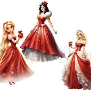 Watercolor Christmas Princess Clipart, Princess Clipart, Cartoon ...