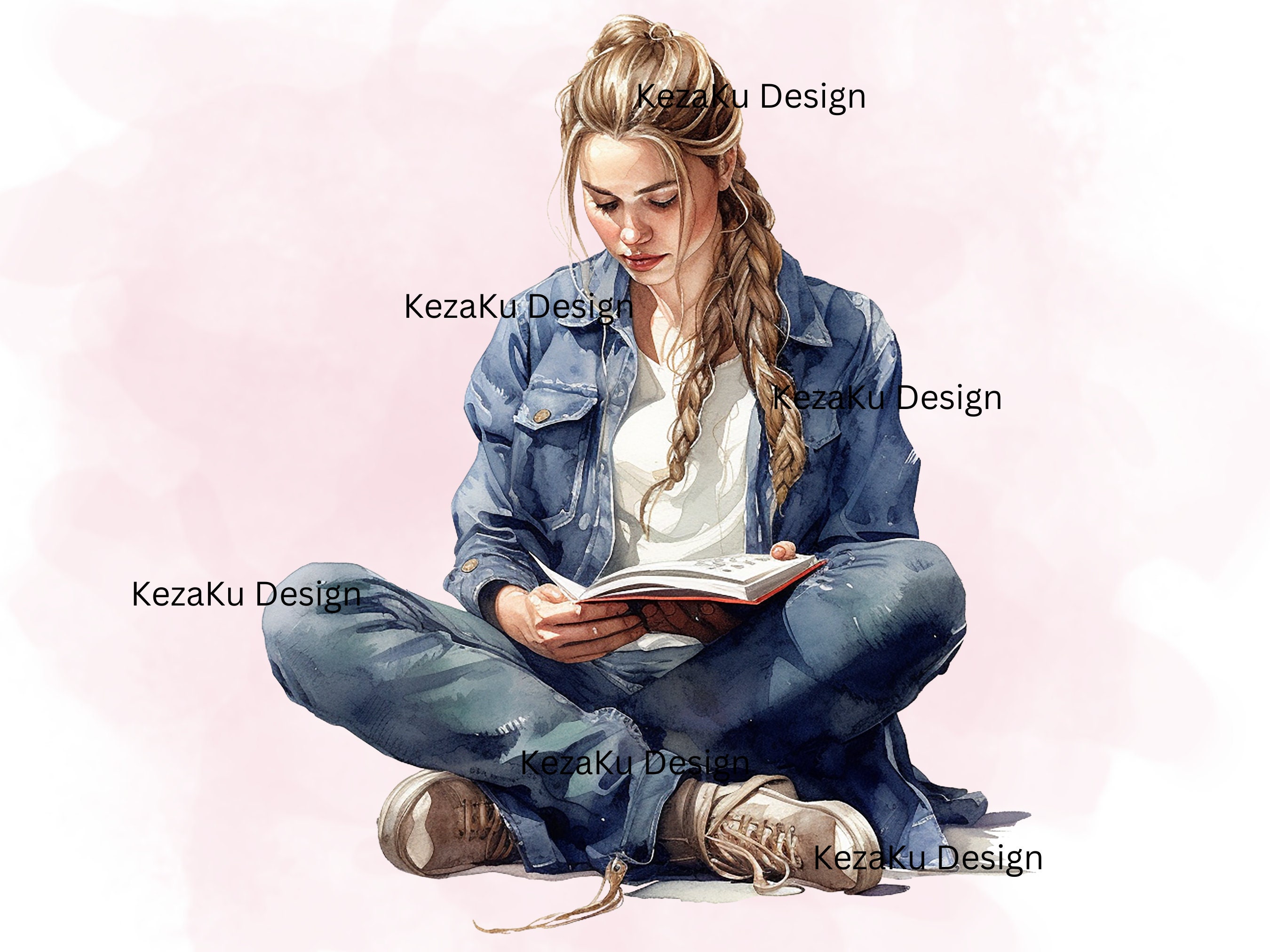Reading Girl Clipart Reading Woman Clipart Watercolor - Etsy