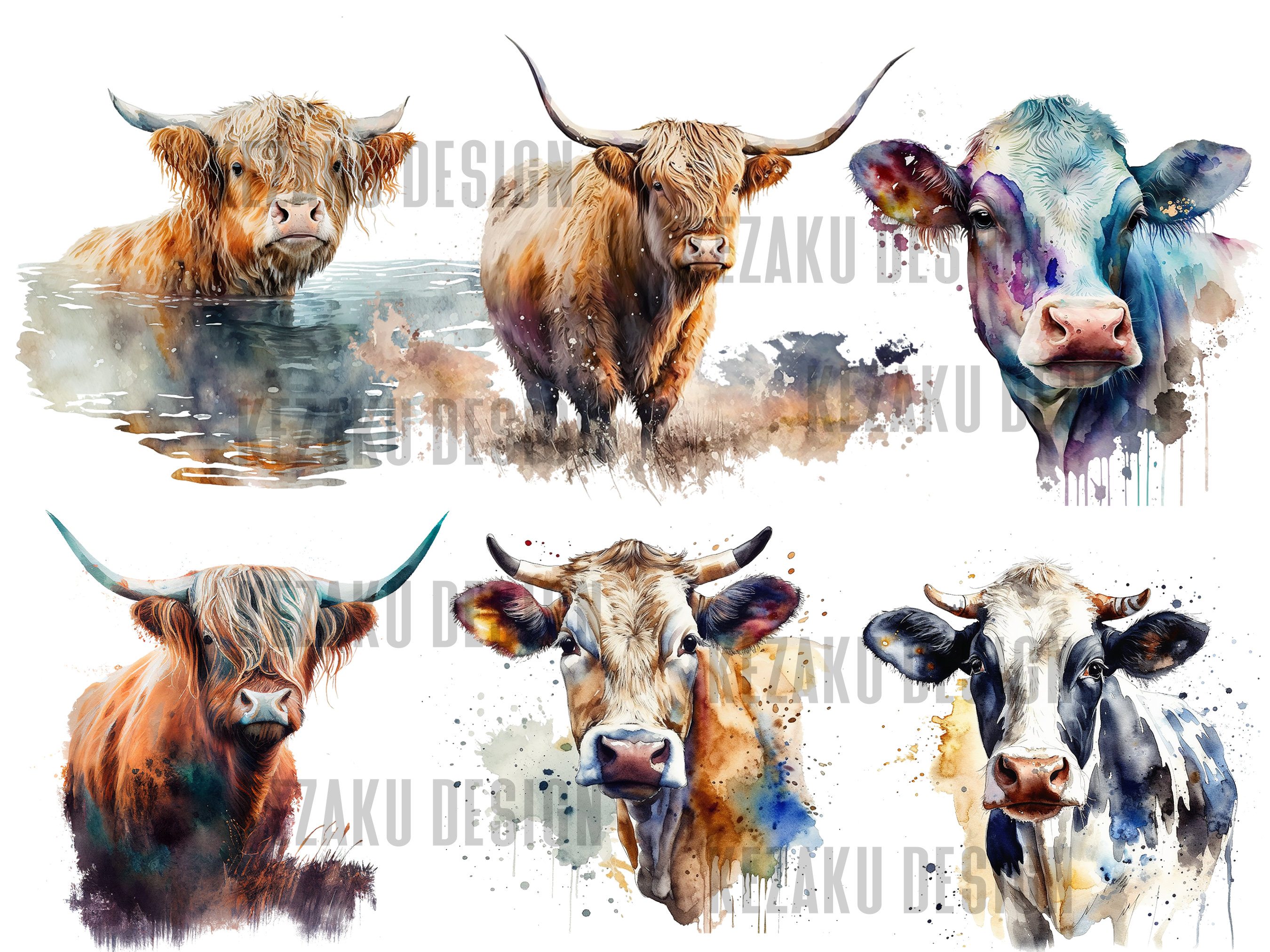 Watercolor Cow Clipart, Cow Clipart, Cow PNG, Watercolor Cow, Summer ...
