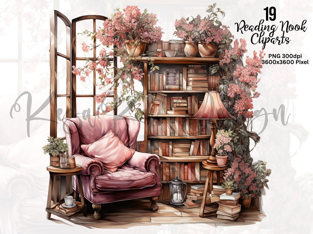Reading Nook Clipart, Reading Book PNG, Book and Flower Cliparts, Book ...