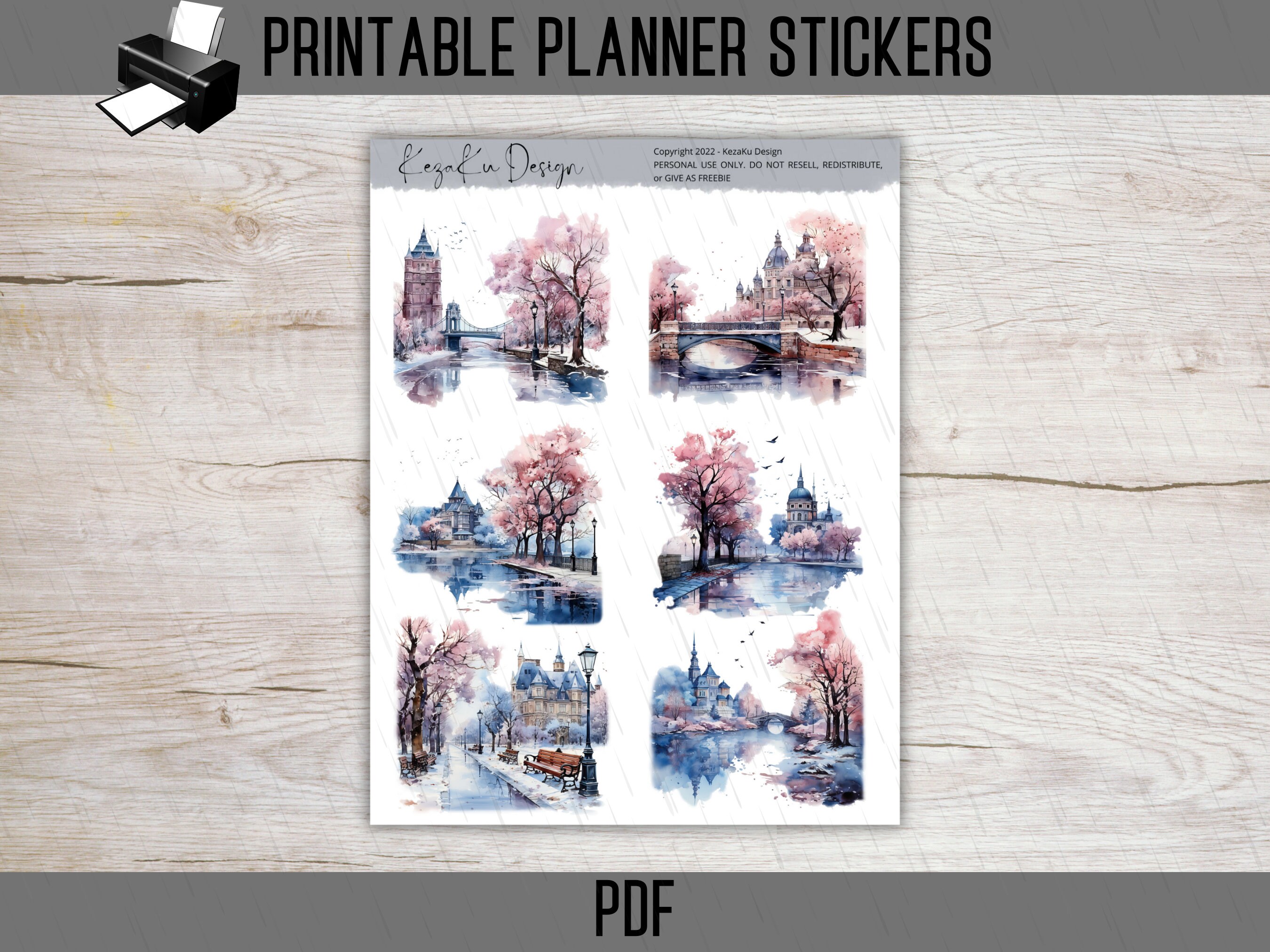 PRINTABLE City Landscape Stickers, City Printable Stickers, Landscape ...