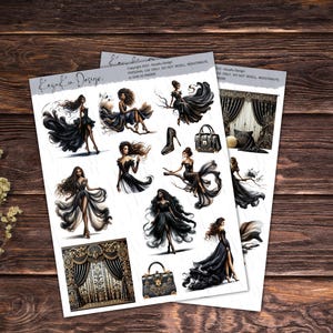 PRINTABLE Black Dress Girl Stickers-t2, Black Dress Girl Sticker Sheets ...
