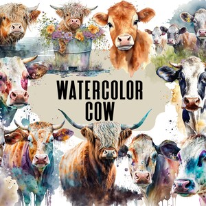 Watercolor Cow Clipart, Cow Clipart, Cow PNG, Watercolor Cow, Summer ...