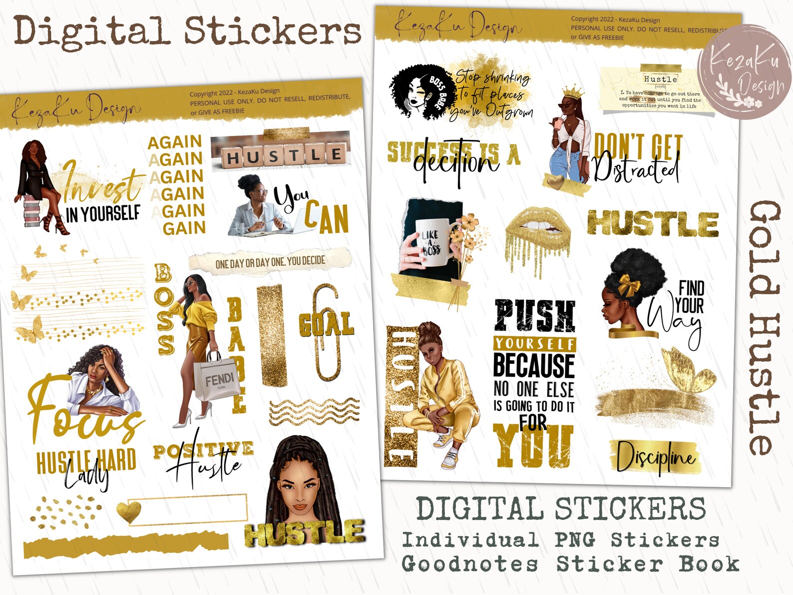Black Girl Magic Gold Digital Stickers, Afro Girl Digital Stickers ...