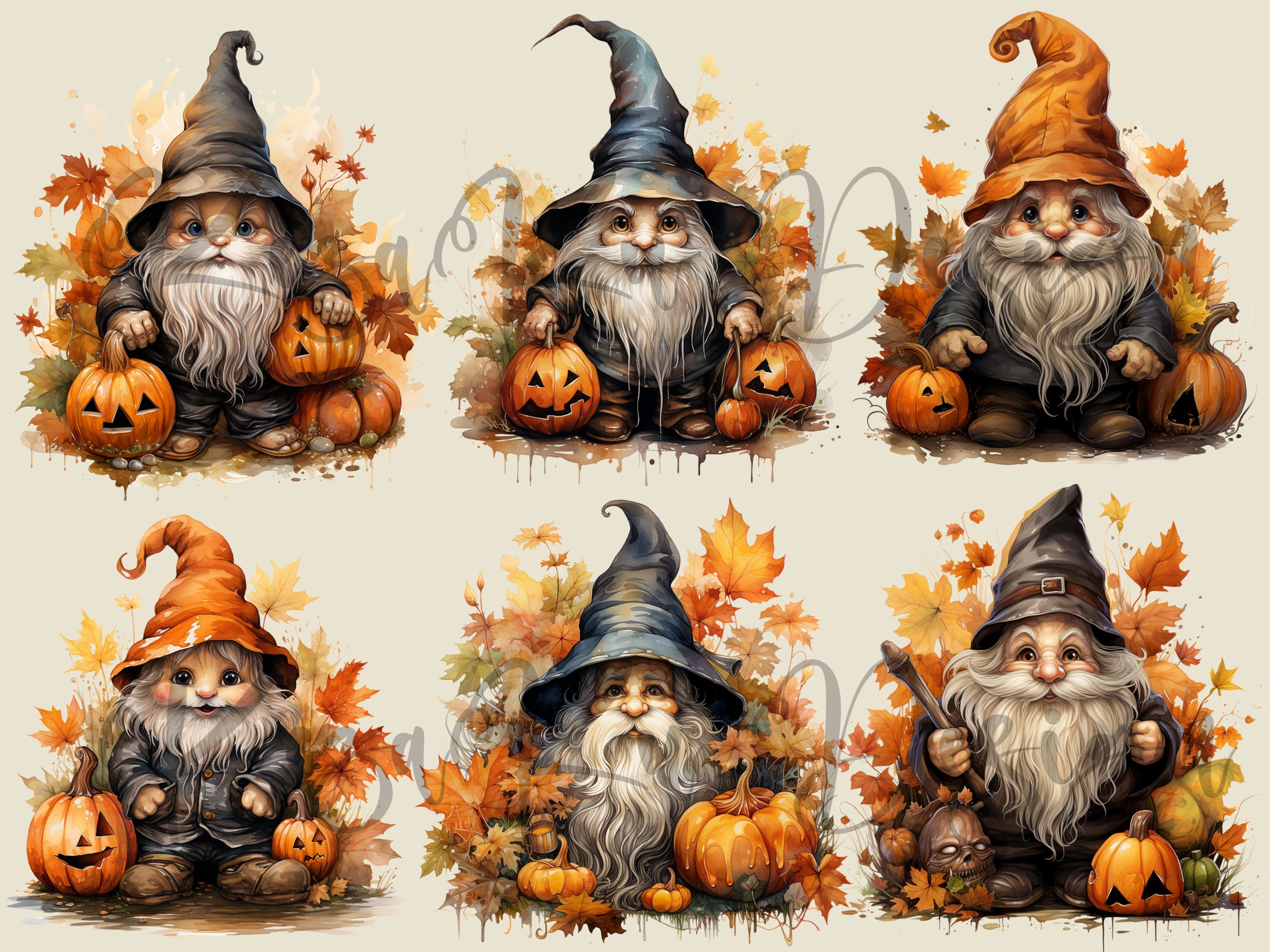 Halloween Gnome Cliparts Watercolor Gnome Cliparts Halloween - Etsy
