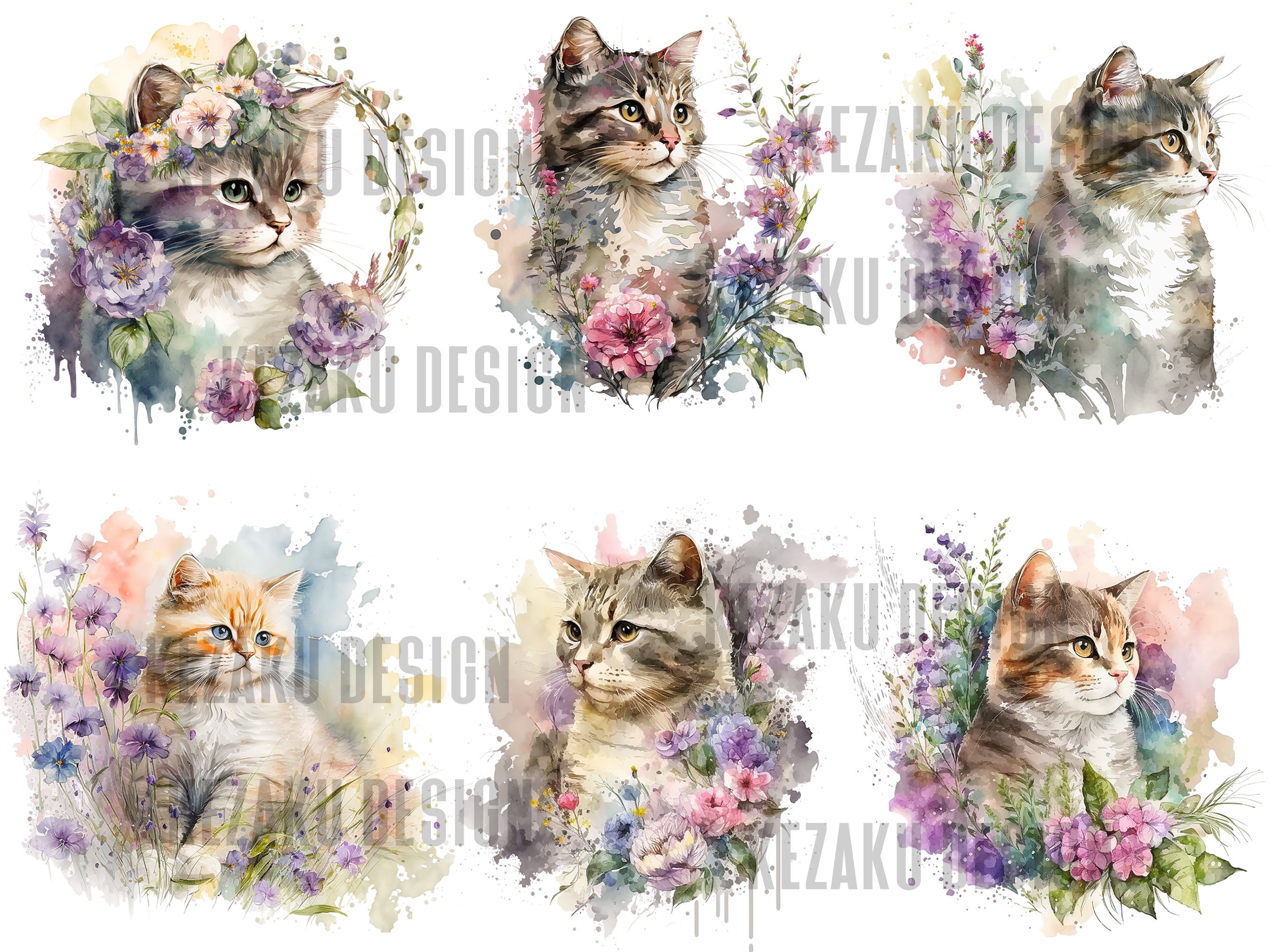 Watercolor Cat Clipart Kitten Clipart Cute Cat PNG - Etsy