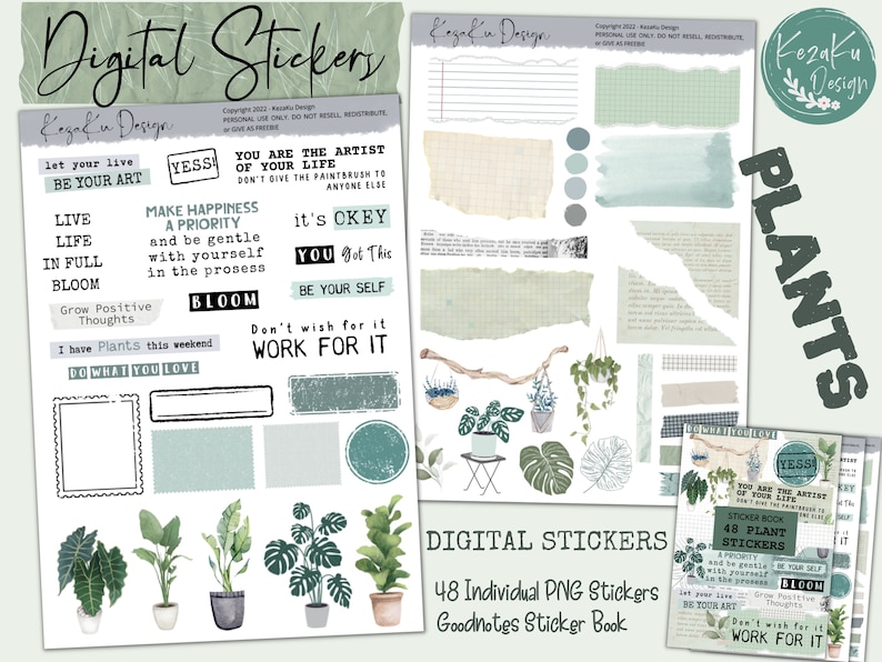 Plant Digital Stickers Green Digital Stickers Potted Digital - Etsy