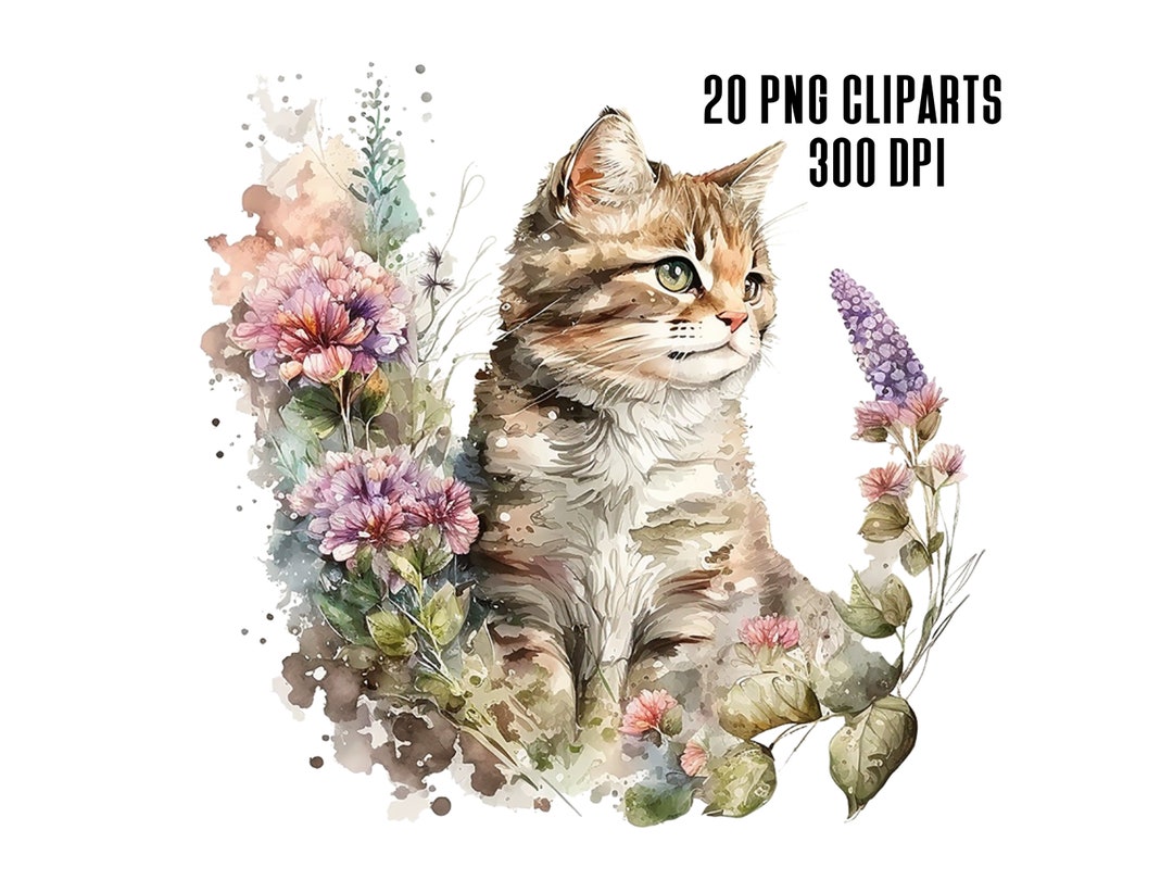 Watercolor Cat Clipart, Kitten Clipart, Cute Cat PNG, Watercolor Cat ...