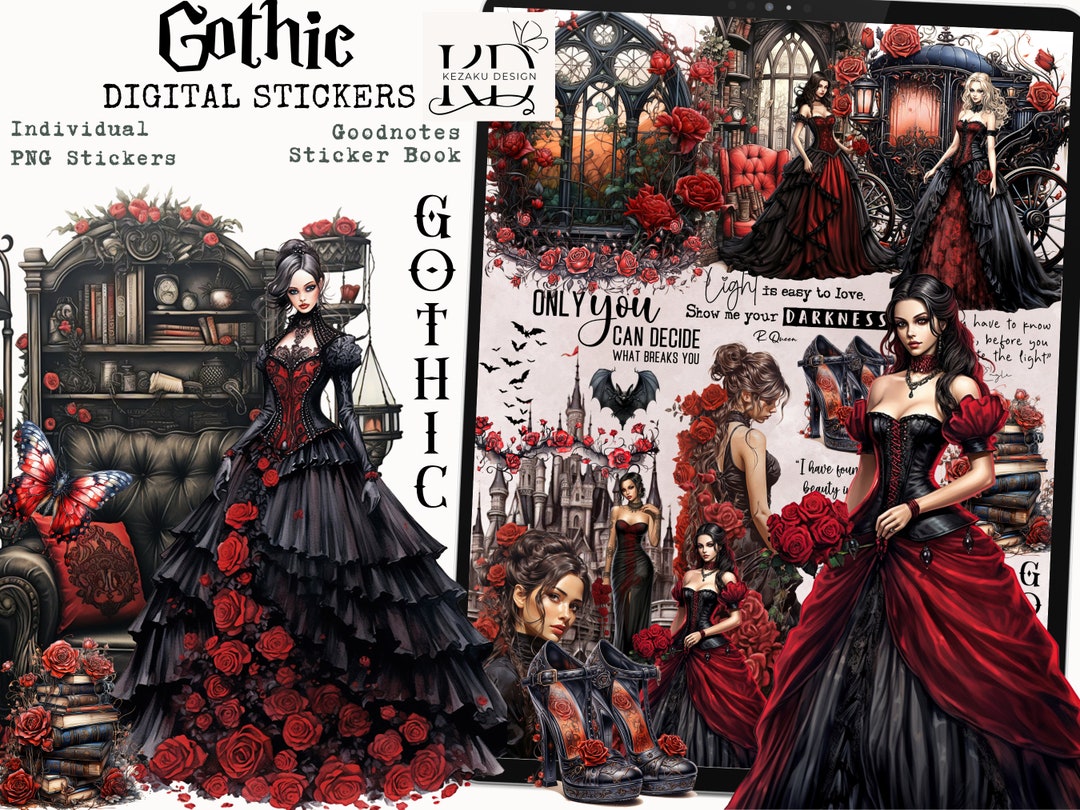 Gothic Girl Magic Digital Stickers, Light Skin Gothic Digital Stickers ...